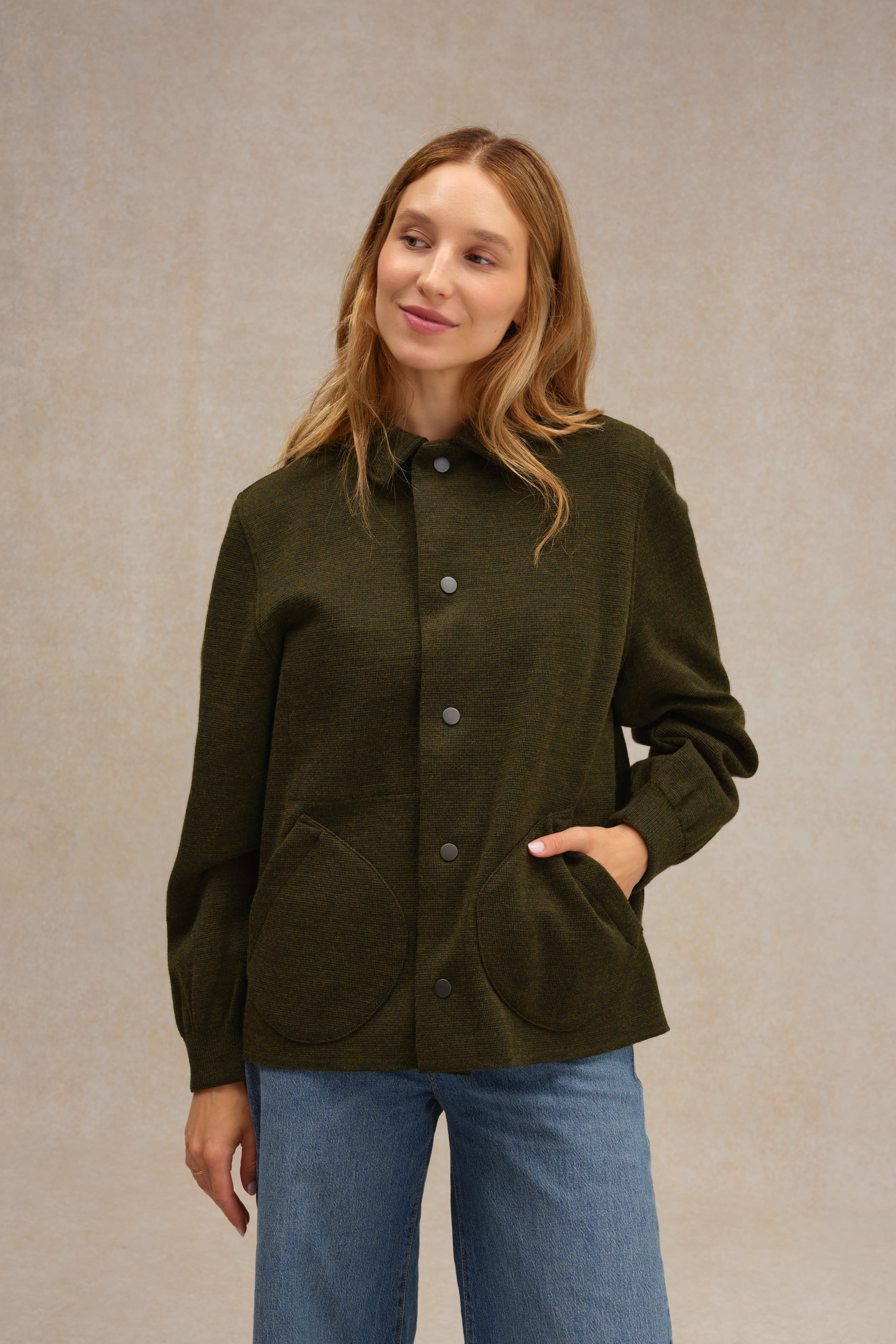 Coach jacket olive pour femme en maille Milano | Le Minor