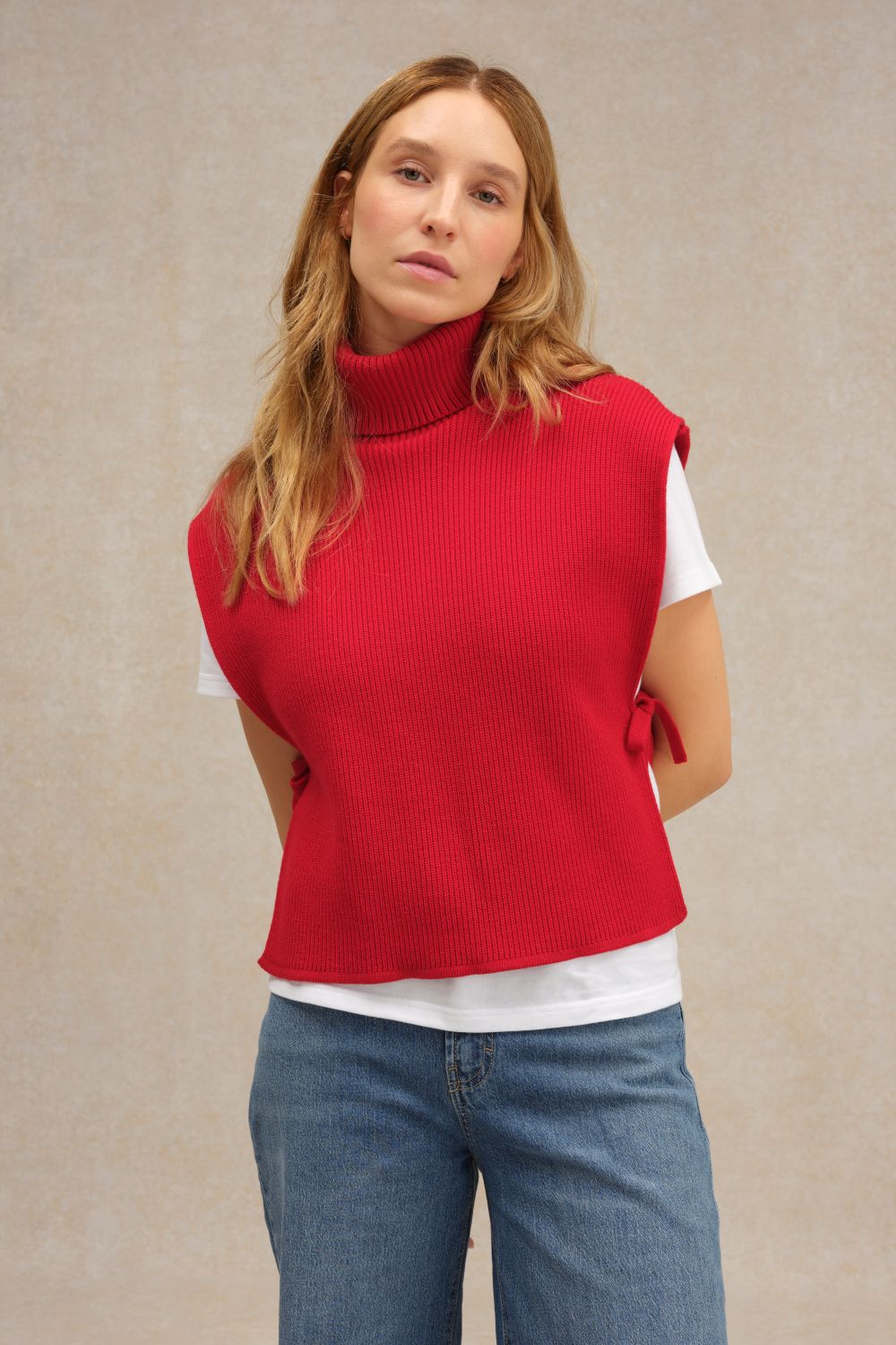 Plastron col roulé rouge en laine mérinos pour femme | Le Minor